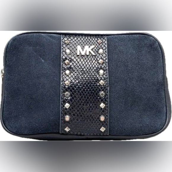 Michael Kors | Bags | Michael Kors Navy Studded Snake Print Striped ...